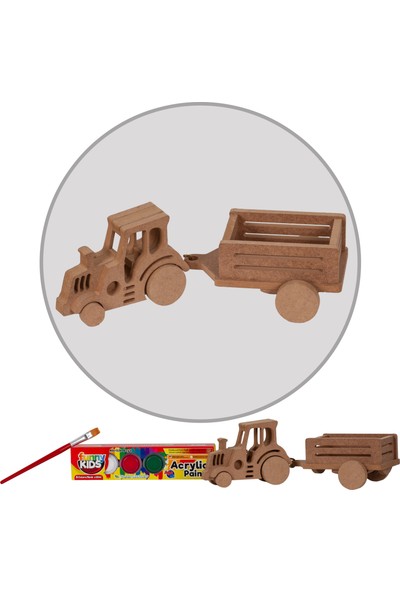 King Toys Ahşap Boyama Seti Kasalı Traktör+6'lı Boya+Fırça King Toys Ahşap Boyama Seti Kasalı Traktör+6'lı Boya+Fırça