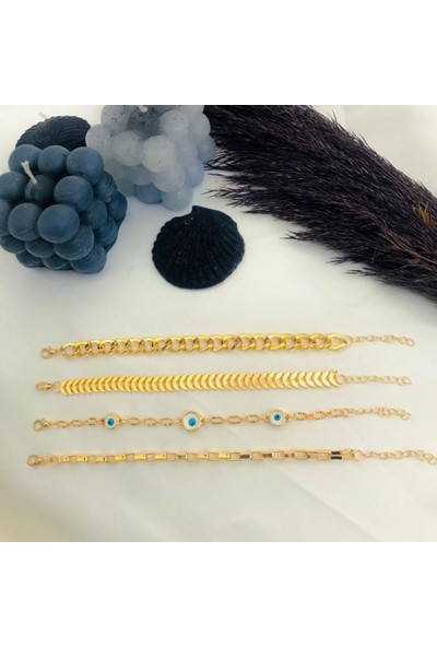 Esze Kadın Altın Renkli Nazar Tasarım Dörtlü Kombin Bileklik Esze Kadın Altın Renkli Nazar Tasarım Dörtlü Kombin Bileklik