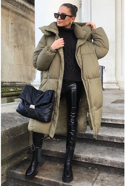 Madmext Mad Girls Haki Uzun Şişme Mont MG1303