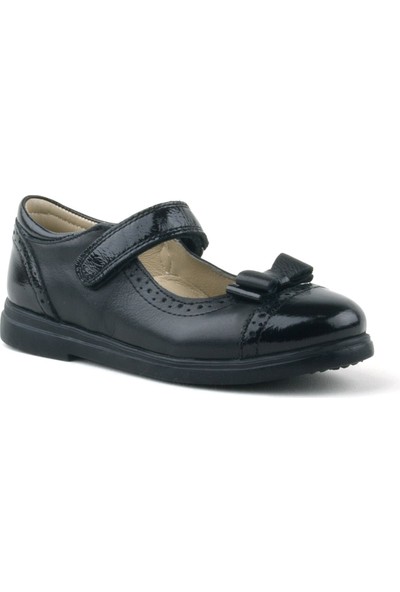 Alessio Hakiki Deri Siyah Cırtlı Kız Çocuk Okul Ayakkabısı Babet