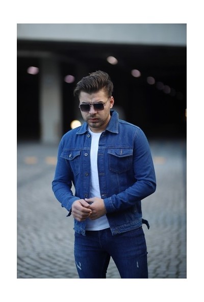 Ohepmoda Erkek Mavi Slim Fit Jean Kot Ceket Ohepmoda Erkek Mavi Slim Fit Jean Kot Ceket
