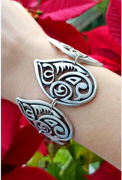 Fildişi Aksesuar Antik Gümüş Kaplama Su Damlası Şekilli El Yapımı Ayarlanabilir Kadın Bileklik