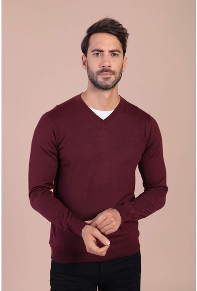 Ferraro V Yaka Superfine Yün Kazak - Bordo Ferraro V Yaka Superfine Yün Kazak - Bordo