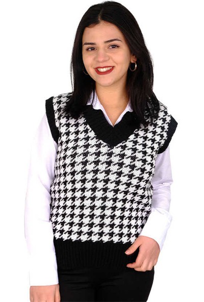 Kaz Ayagı Suveter Beyazsiyah