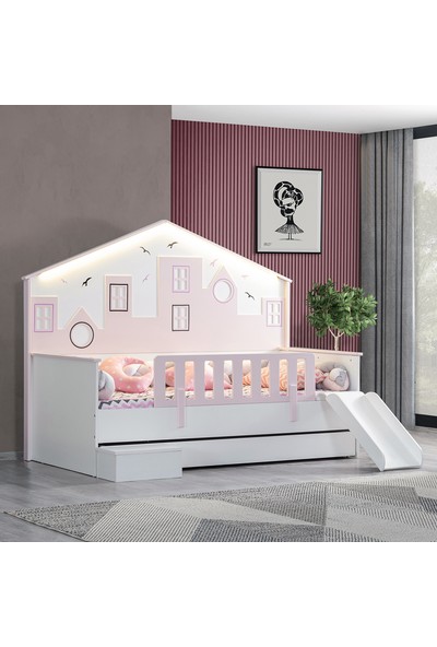 Setay Montessori, City Kaydıraklı Montessori Yavrulu Yatak Ledli - Pembe