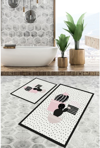 Woolly Halı Kaktüs Desenli Benekli 2'li Banyo Paspası Woolly Halı Kaktüs Desenli Benekli 2'li Banyo Paspası