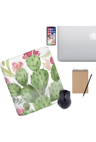 Pekmez Design Suluboya Kaktüs Baskılı Bilek Destekli Mouse Pad