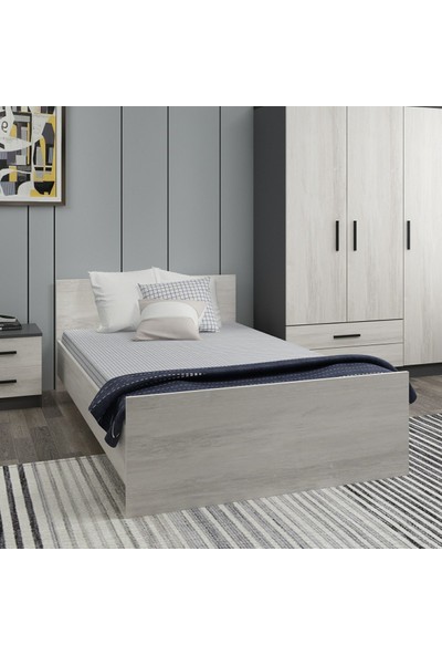 Minar Kale Tek Kişilik Karyola 120X200 Eskitme Beyaz