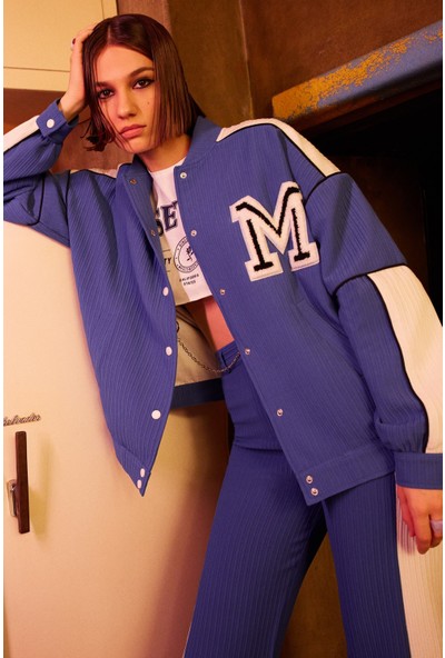 Quzu Garnili Bomber Ceket Indigo Quzu Garnili Bomber Ceket Indigo