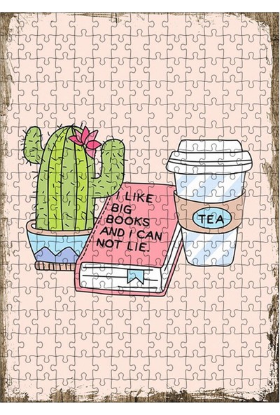 Tablomega Ahşap Mdf Puzzle Yapboz Çay Kitap Kaktüs 255 Parça 35*50 cm
