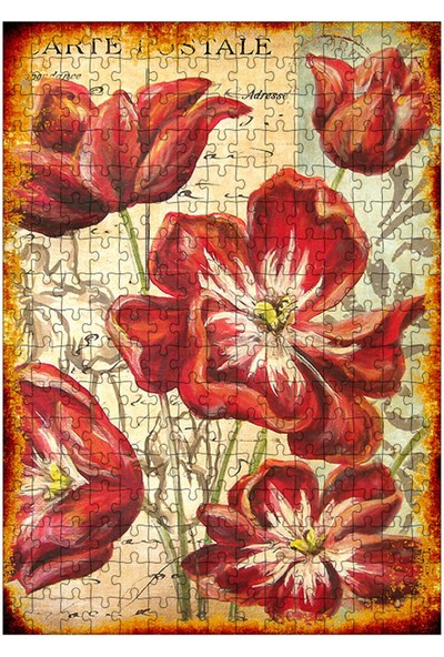 Tablomega Ahşap Mdf Puzzle Yapboz Eskitilmiş Kırmızı Çiçekler 255 Parça 35*50 cm