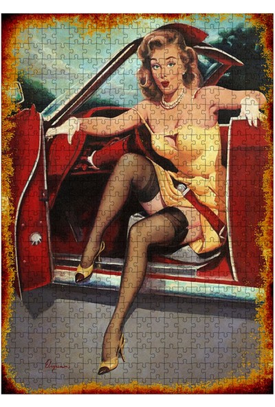 Tablomega Ahşap Mdf Puzzle Yapboz Kırmızı Arabalı Pin Up Kızı 500 Parça 50*70 cm