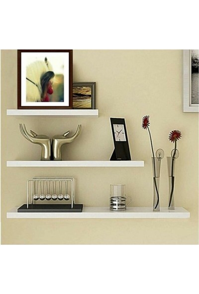 Egecan Mobilya Beyaz Uçan Duvar Rafı 3 Lü Set Gizli Raf 50-40-30