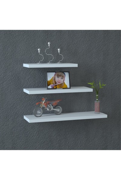 Egecan Mobilya Beyaz Uçan Duvar Rafı 3 Lü Set Gizli Raf 40-30-20