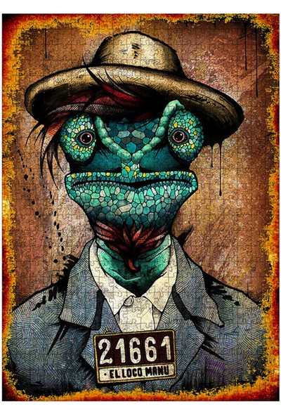 Tablomega Ahşap Mdf Puzzle Yapboz Şapkalı Iguana 500 Parça 50*70 cm