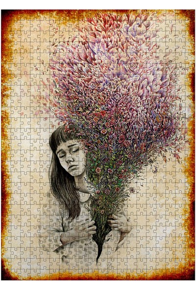 Tablomega Ahşap Mdf Puzzle Yapboz Çiçekli Kadın 500 Parça 50*70 cm