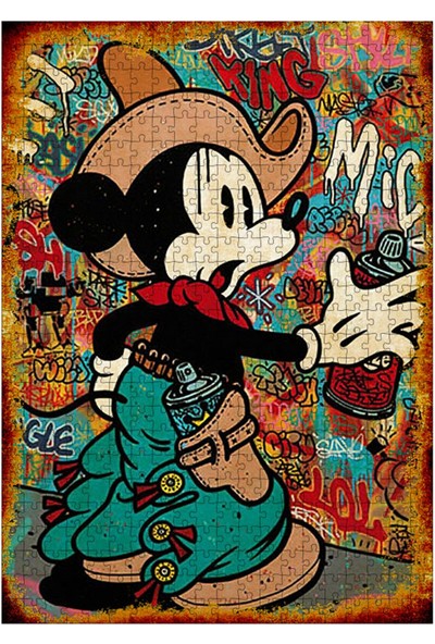 Tablomega Ahşap Mdf Puzzle Yapboz Kovboy Mickey Mouse 500 Parça 50*70 cm