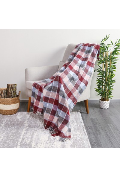 Halıstores Tv Battaniyesi Ekose Desenli Bordo 130X170CM