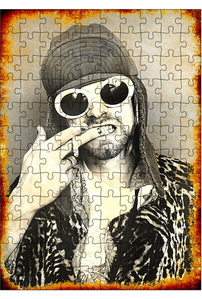 Tablomega Ahşap Mdf Puzzle Yapboz Eskitilmiş Tablo Kurt Cobain 120 Parça 25*35 cm