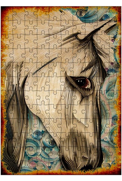 Tablomega Ahşap Mdf Puzzle Yapboz Beyaz At Çizim 120 Parça 25*35 cm