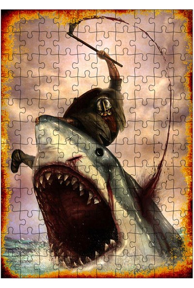 Tablomega Ahşap Mdf Puzzle Yapboz Köpekbalığı ve Cüce 120 Parça 25*35 cm