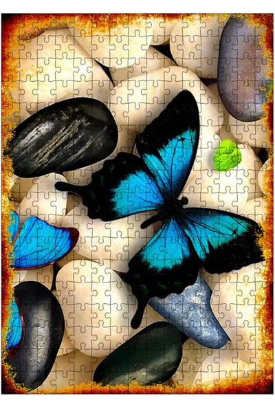 Tablomega Ahşap Mdf Puzzle Yapboz Mavi Kelebek ve Taş 255 Parça 35*50 cm