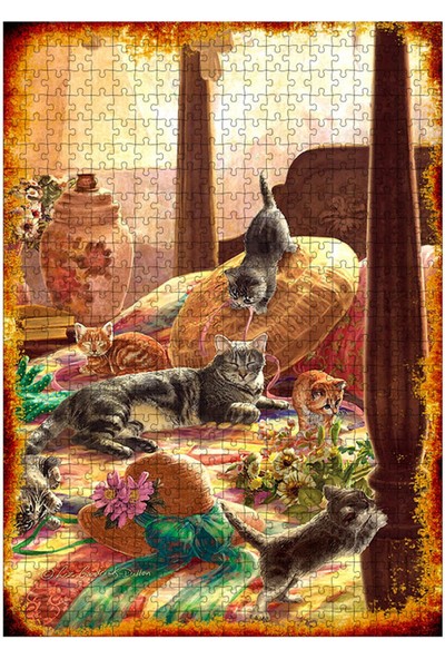 Tablomega Ahşap Mdf Puzzle Yapboz Nostaljik Yaramaz Kediler 500 Parça 50*70 cm Tablomega Ahşap Mdf Puzzle Yapboz Nostaljik Yaramaz Kediler 500 Parça 50*70 cm