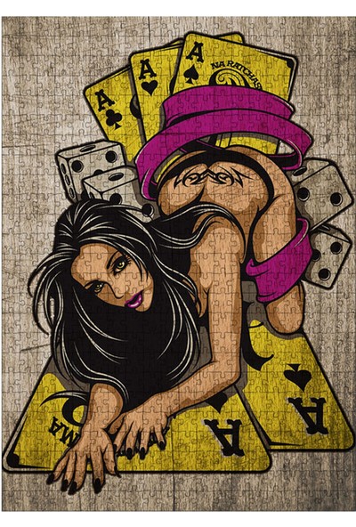 Tablomega Ahşap Mdf Puzzle Yapboz Poker ve Kadın 500 Parça 50*70 cm