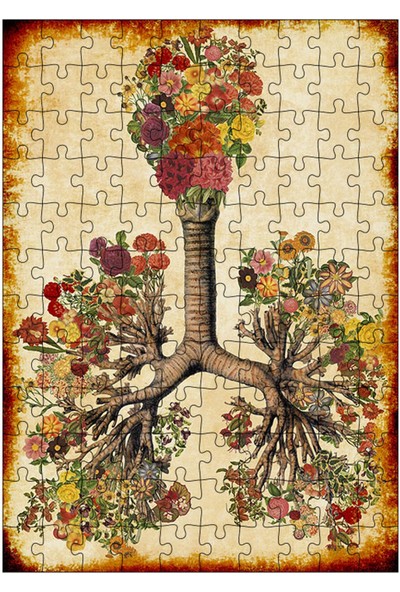 Tablomega Ahşap Mdf Puzzle Yapboz Çiçek ve Akciğer 120 Parça 25*35 cm