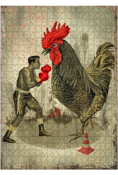 Tablomega Ahşap Mdf Puzzle Yapboz Boksör ve Horoz 500 Parça 50*70 cm