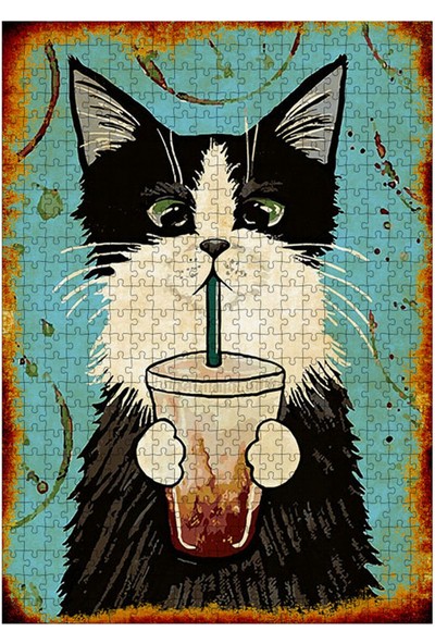 Tablomega Ahşap Mdf Puzzle Yapboz Kahve Içen Kedi 500 Parça 50*70 cm