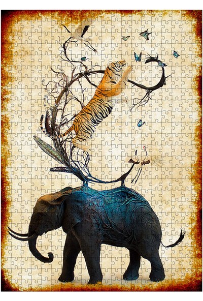 Tablomega Ahşap Mdf Puzzle Yapboz Fil ve Kaplan 500 Parça 50*70 cm