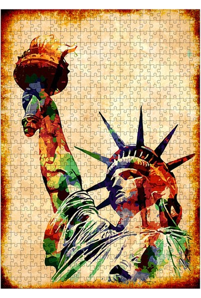 Tablomega Ahşap Mdf Puzzle Yapboz Eskitilmiş Amerika Özgürlük Anıtı 500 Parça 50*70 cm
