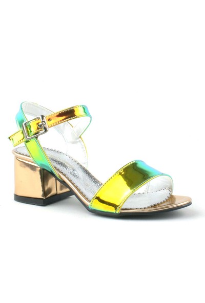Hapshoe Kids Hologram Bakır-Yeşil Kalın Topuklu Kız Çocuk Abiye Ayakkabı