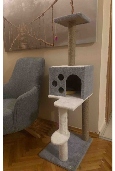 Nursoft Beyaz Kedi Tırmalama ve Oyun Evi