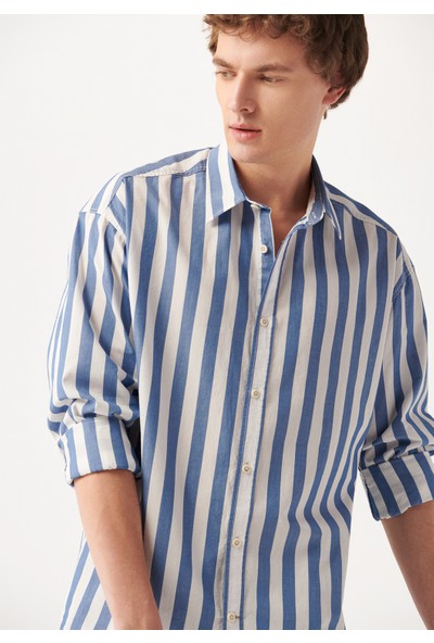 Mavi Erkek Çizgili Mavi Gömlek 0210069-80620