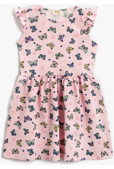 Koton Kelebek Baskılı Elbise Kolları Fırfırlı Pamuklu Koton Kelebek Baskılı Elbise Kolları Fırfırlı Pamuklu