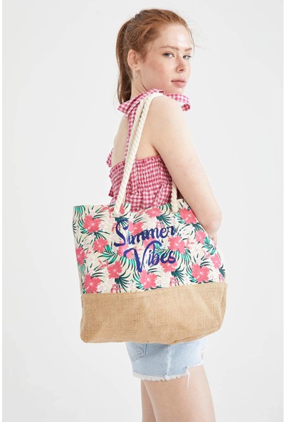 DeFacto Çiçek Desenli Plaj Çantası V0754AZNS