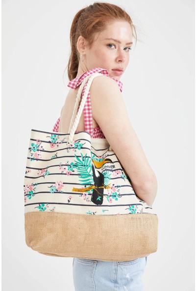 DeFacto Papağan Desenli Plaj Çantası V0755AZNS