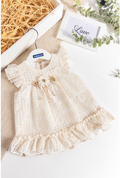 Babymod Çiçek Desenli Güpürlü Yazlık Kız Bebek Elbise