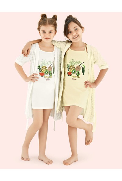 Donella Tropik Meyve Baskılı Kız Çocuk Gecelik Sabahlık Takımı - 10109 Donella Tropik Meyve Baskılı Kız Çocuk Gecelik Sabahlık Takımı - 10109
