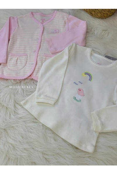 Idil Baby Kız Bebek Gökkuşağı Desenli Hırka T-Shirt Set 9697 Pembe Idil Baby Kız Bebek Gökkuşağı Desenli Hırka T-Shirt Set 9697 Pembe