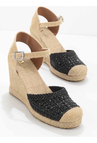 Bambi Siyah Süet Kadın Dolgu Topuklu Ayakkabı K01874012102