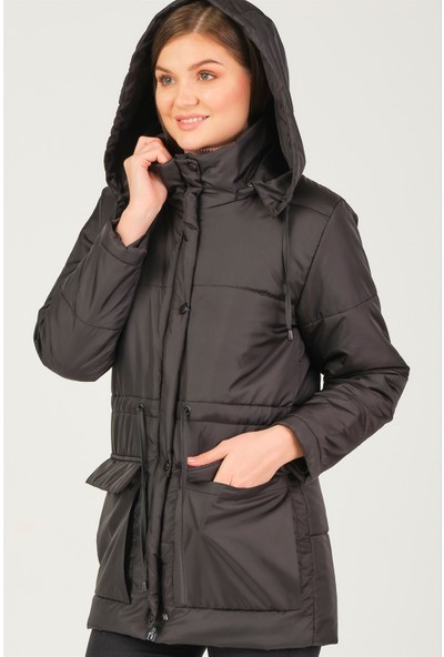 Dewberry Z6703 Dewberry Kadın Kaban-Koyu Siyah