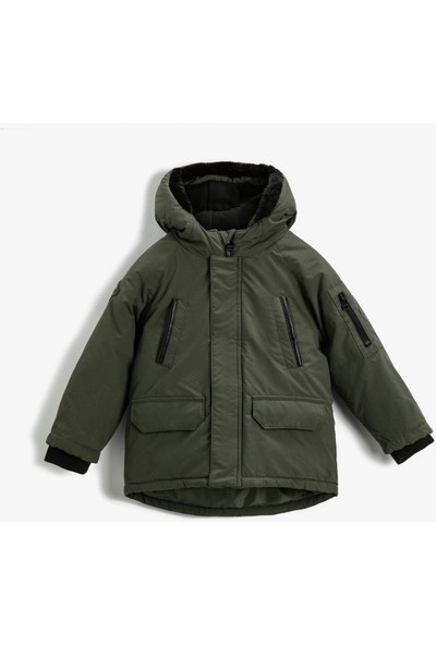 Koton Kapüşonlu Şişme Kaban Fermuarlı Cepli