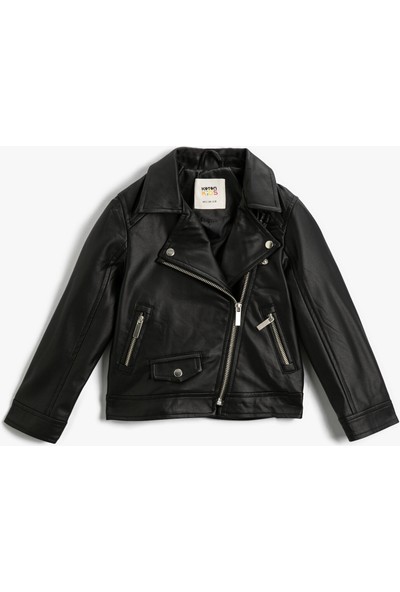 Koton Fermuarlı Uzun Kollu Suni Deri Ceket