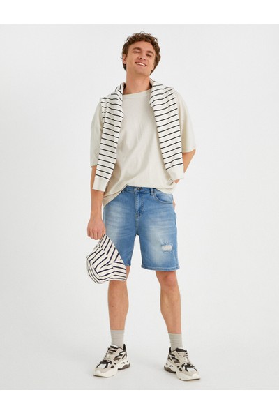 Koton Erkek Eskitilmiş Kot Şort