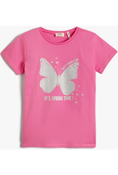 Koton Kız Çocuk Kelebek Baskılı Kısa Kollu Tişört Pamuklu
