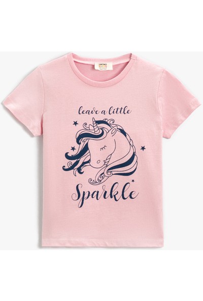 Koton Kız Çocuk Unicorn Baskılı Kısa Kollu Tişört Pamuklu