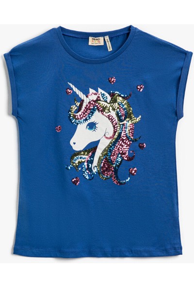 Koton Kız Çocuk Unicorn Baskılı Kısa Kollu Tişört Pamuklu